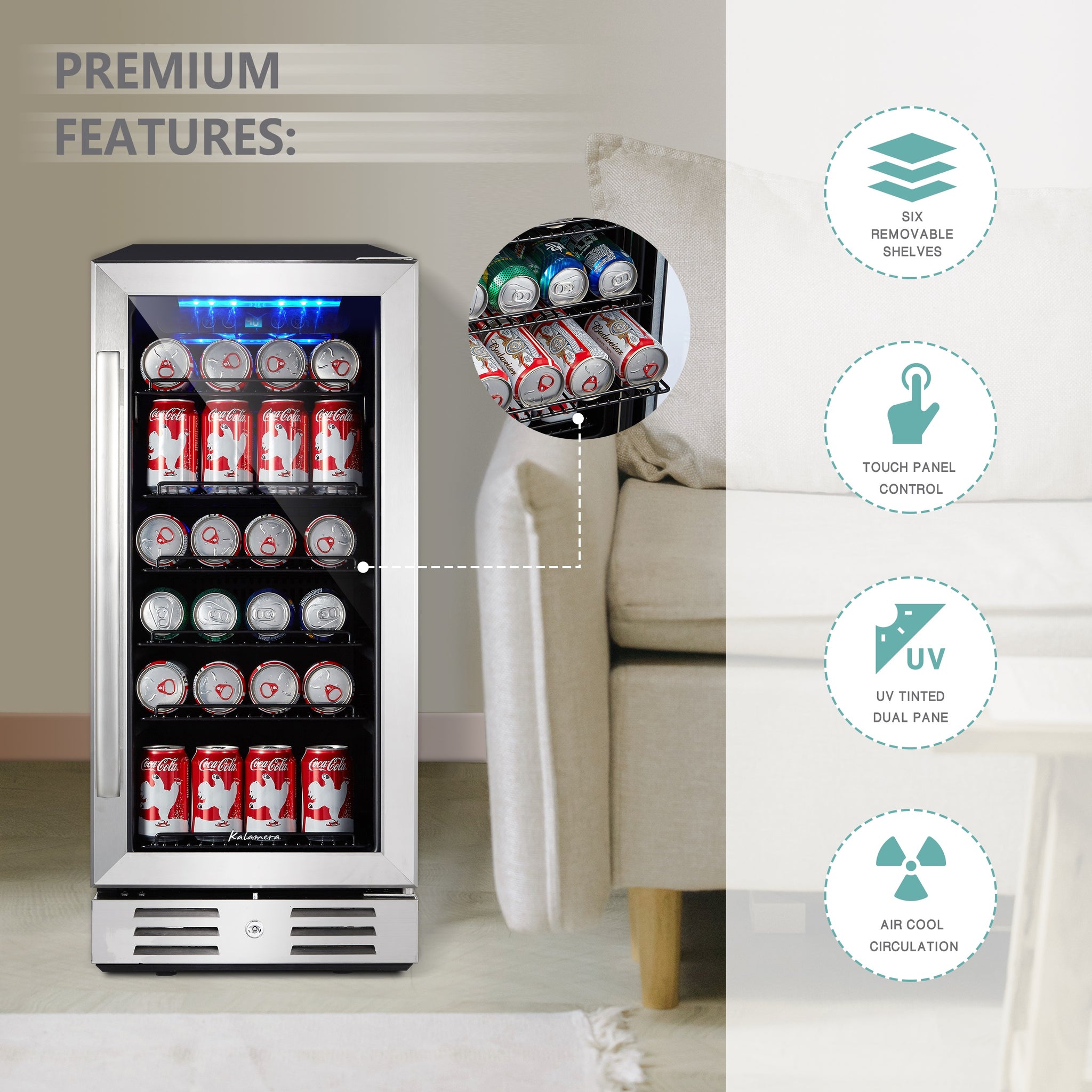 Kalamera 15” Built-in 96 Can Beverage cooler